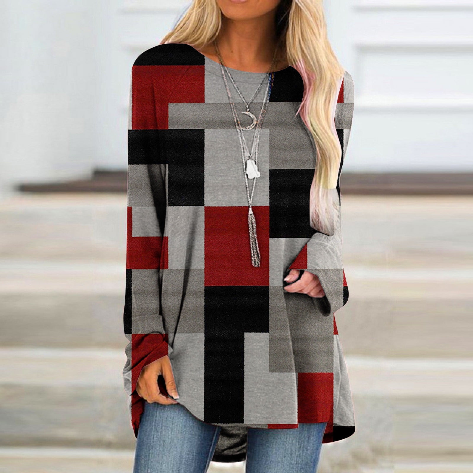 AOOCHASLIY Tops Clothes Womens Fashion Casual Socket Geometry Printed ...