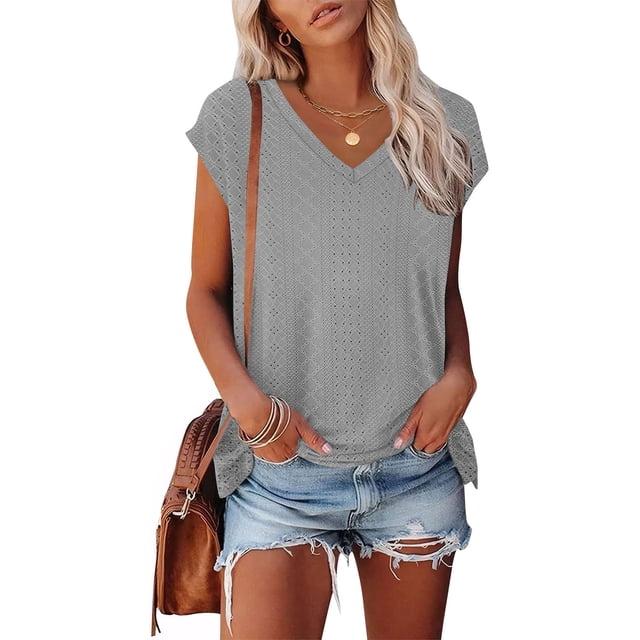 AOOCHASLIY Versatile Hollow Printing Sleeveless V - Neck Tops: Your ...