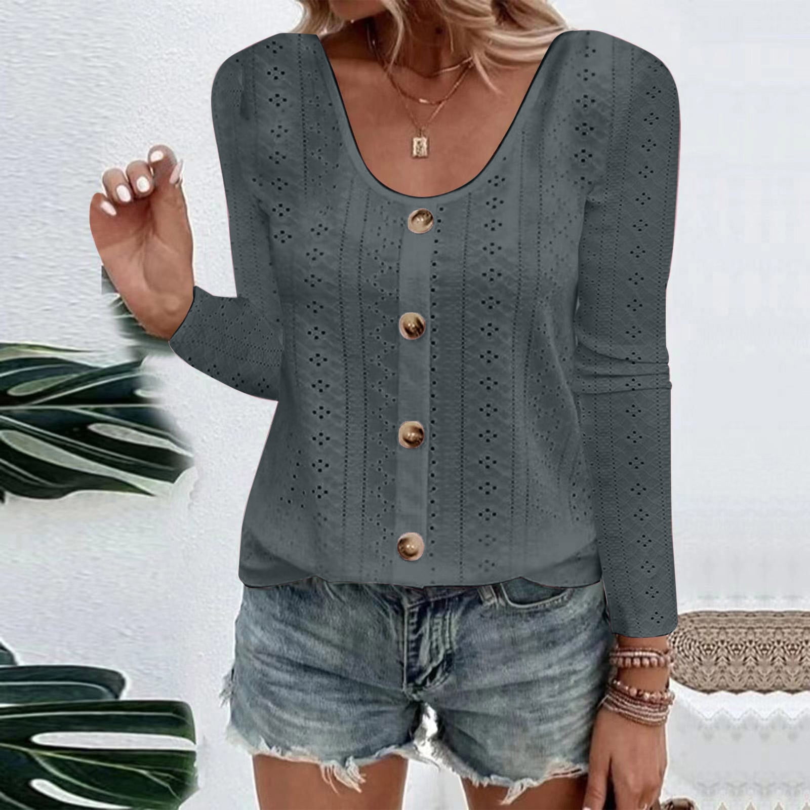 AOOCHASLIY Vibrant Elegant Crochet Long Sleeve V-Neck Open Front ...