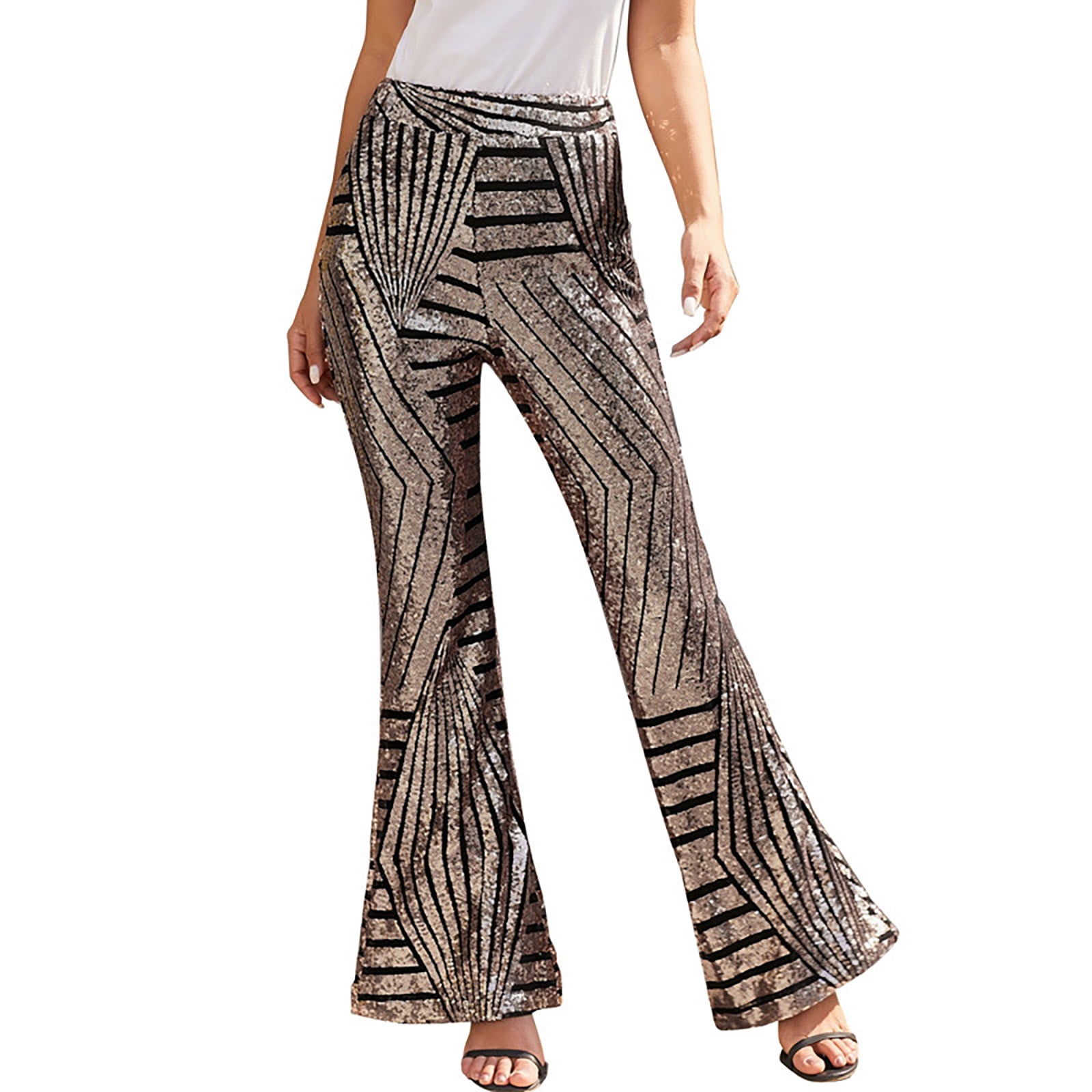AOOCHASLIY Women Fall Pants Women's Fashion Sequins Solid Wide Leg High ...