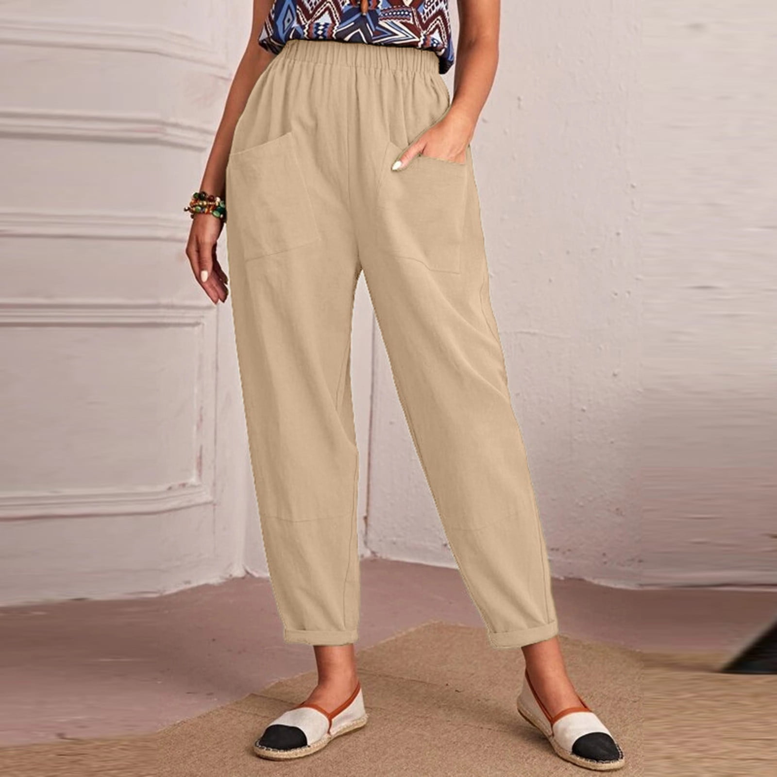 Aoochasliy Women Fall Pants Womens Fashion Elastic Waist Casual Pure