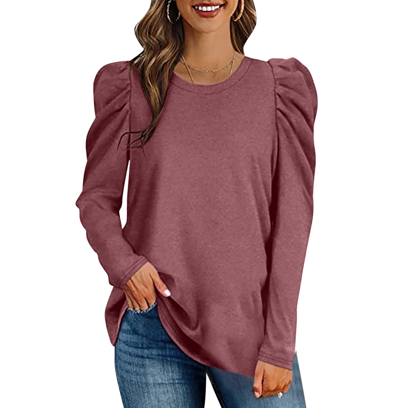 AOOCHASLIY Women Fall Tops Women's Fashion Casual Long Sleeve Solid ...