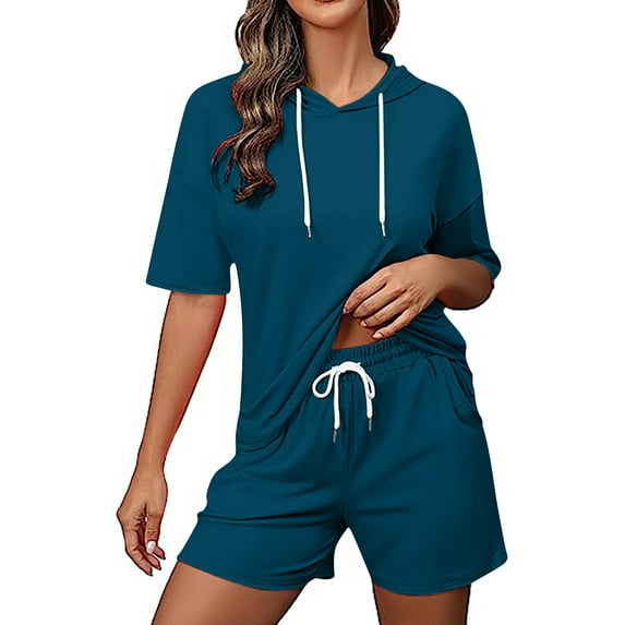 AOOCHASLIY Women Fashion Shorts Two-piece Color Short Sleeve Casual ...