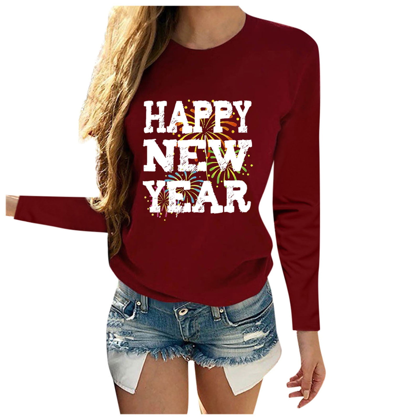 AOOCHASLIY Women Happy New Year Day Tops Party Fireworks Confetti ...