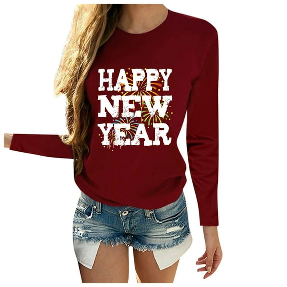 AOOCHASLIY Women Happy New Year Day Tops Party Fireworks Confetti ...