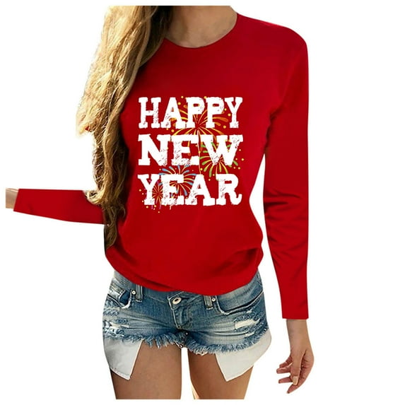 AOOCHASLIY Women Happy New Year Day Tops Party Fireworks Confetti ...