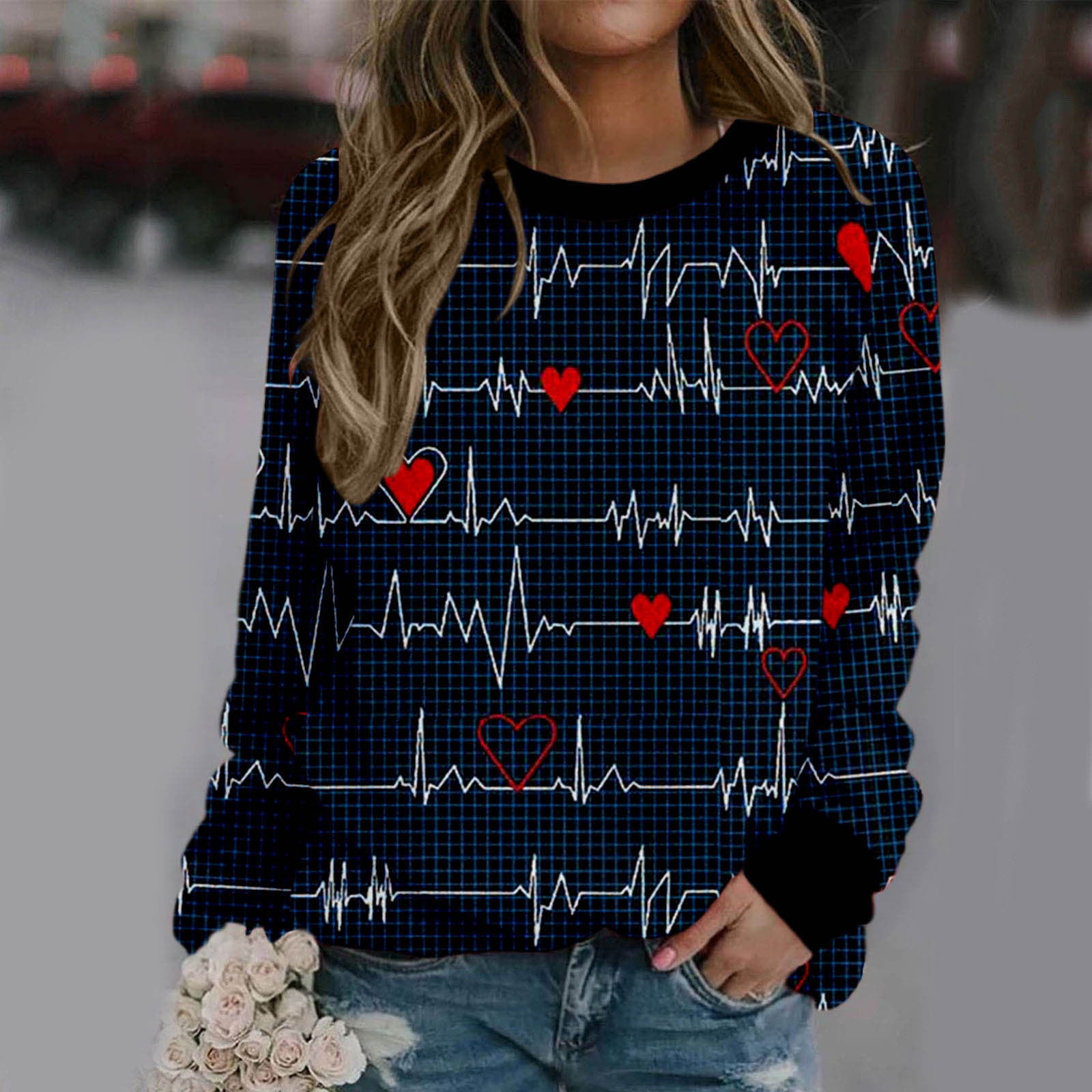 AOOCHASLIY Women Heart Blouse Valentine's Day Fashion Women‘s Round ...
