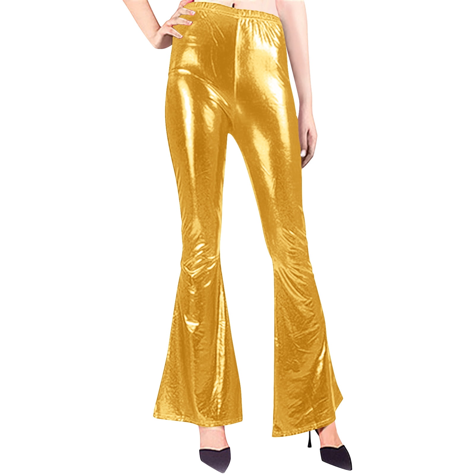 AOOCHASLIY Women's Chic Multi-color Shiny Faux Leather Flared Pants ...