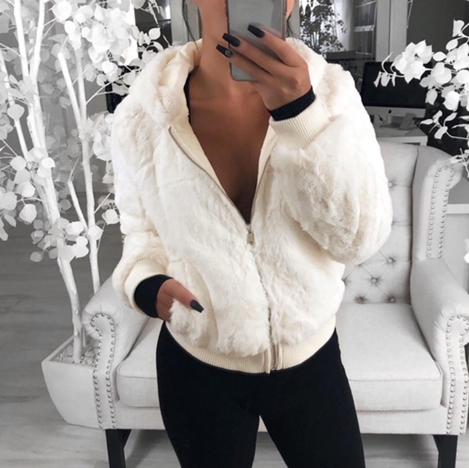 AOOCHASLIY Women's Winter Coat Clearance Women Short Slim Solid Jacket ...