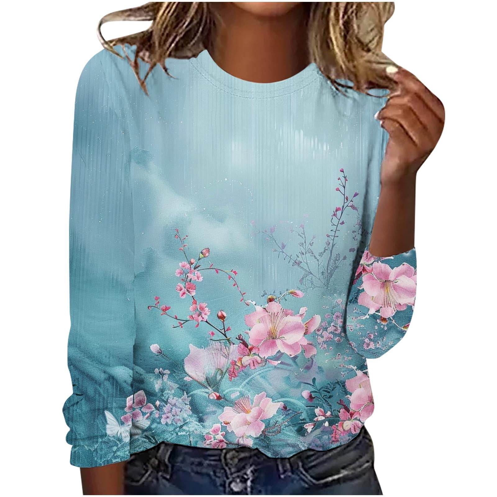 AOOCHASLIY Womens Clothes Tops Fall Deals, Adult Fashion Woman Round ...