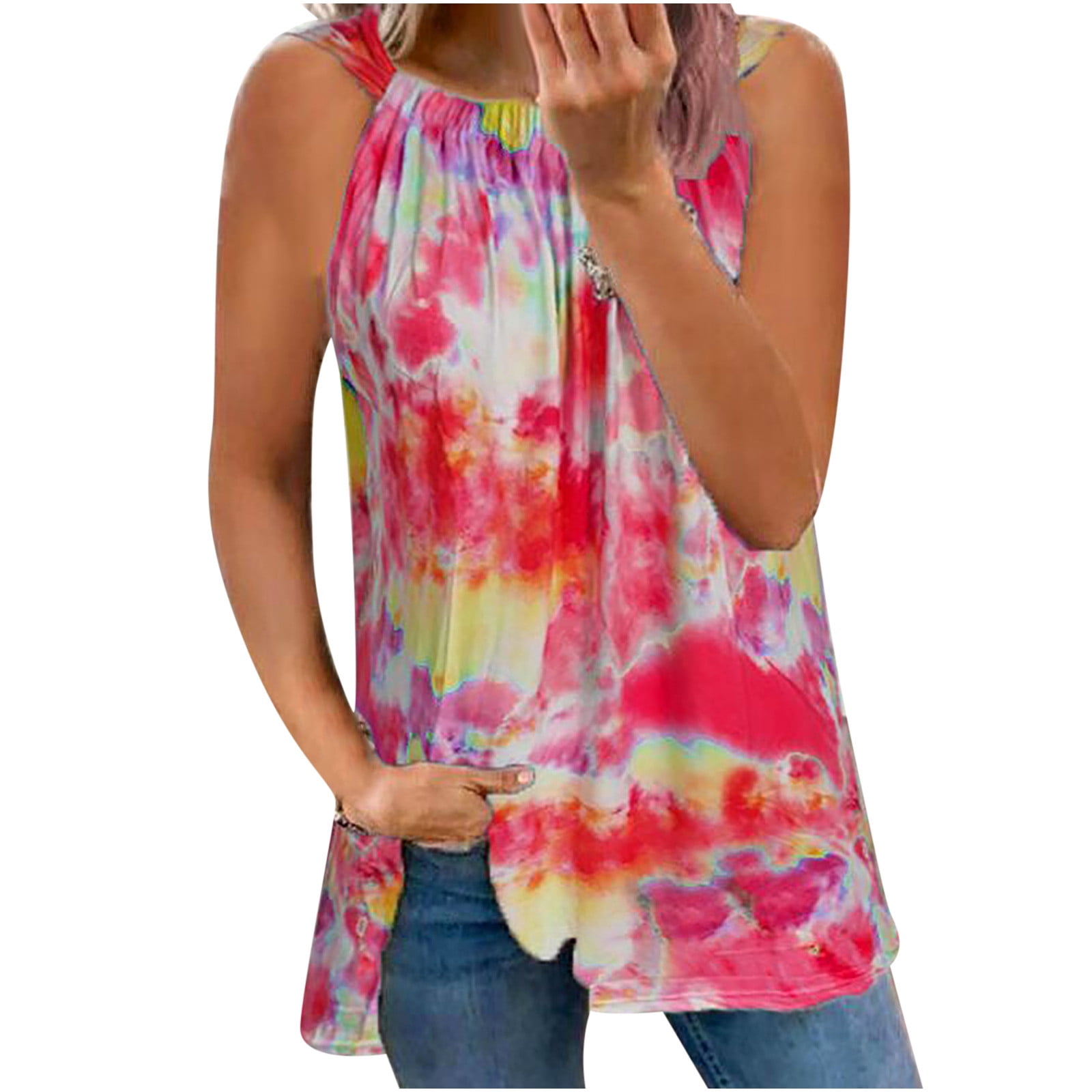 AOOCHASLIY Womens Plus Tops Clothes Women's O-Neck Loose Zipper Tank ...