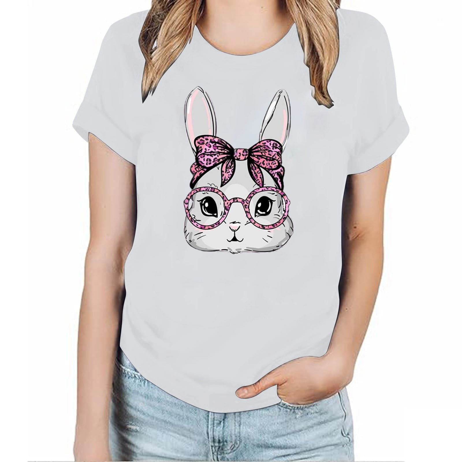 AOOCHASLIY Womens Tee Clothess Trendy Women Easter Bunny Print Short ...