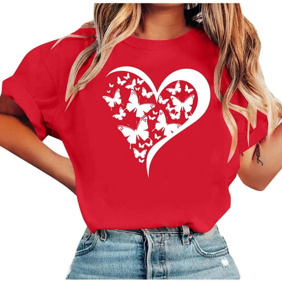 AOOCHASLY Valentine's Day Women's Tops, Fashion Women's Heart Print ...