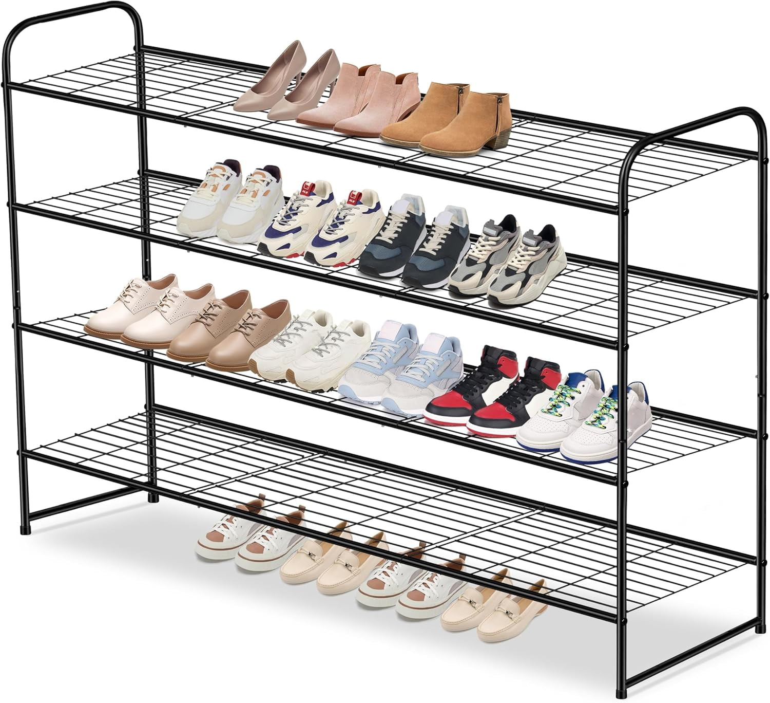 AOODA 4 Tier Long Metal Shoe Rack for Closet Wide Stackable Shoe ...