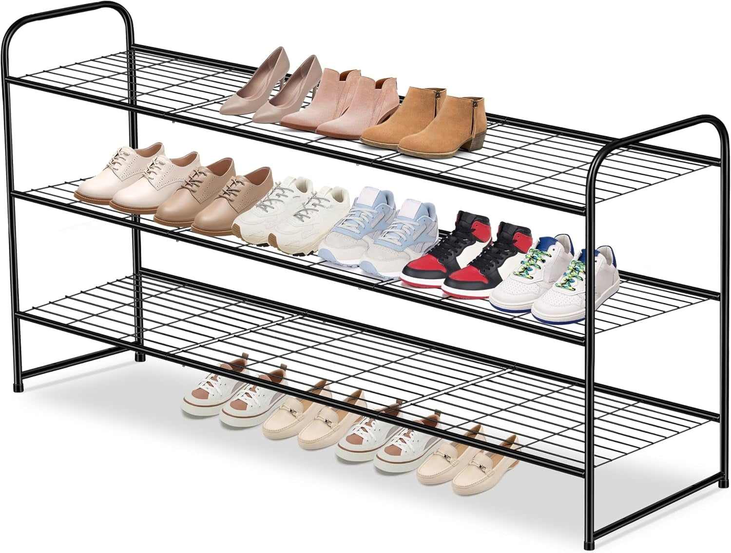 AOODA Long 3 Tier Metal Shoe Rack for Closet Wide Stackable Shoe ...