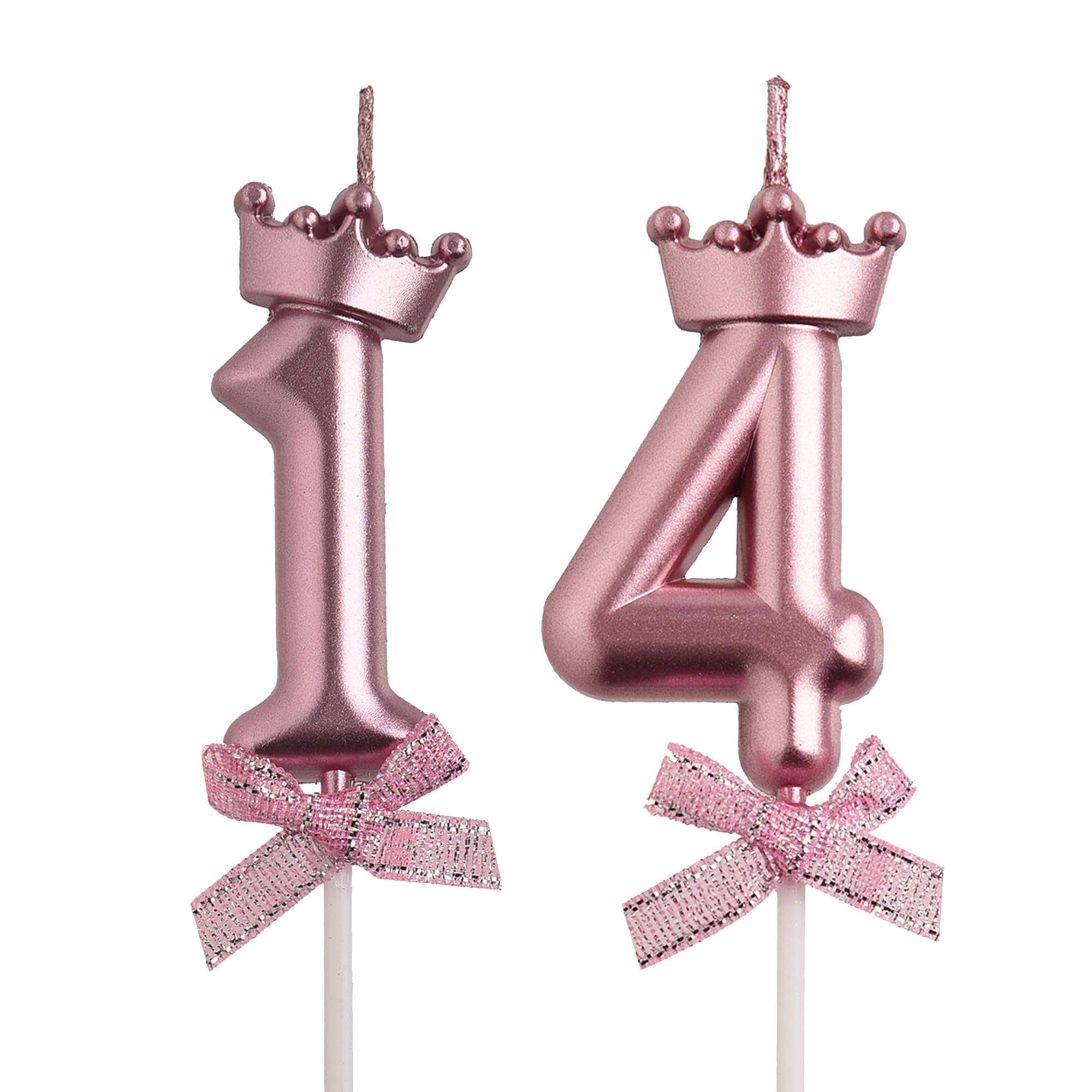 AOOLADA 14th Birthday Candles, Rose Gold 3D Number 14 Happy Birthday ...