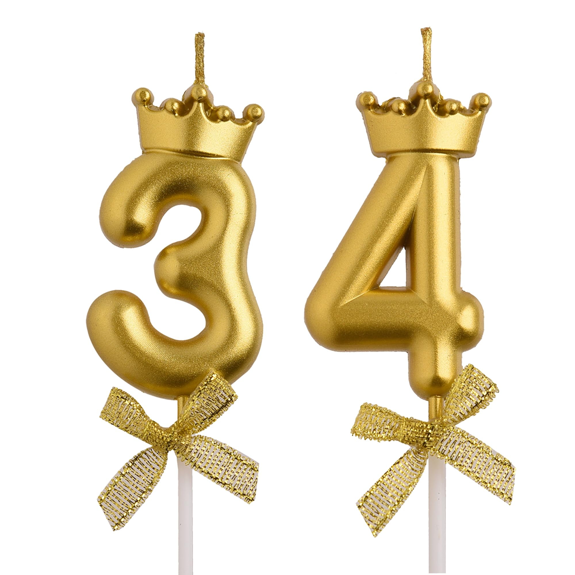 AOOLADA 34th 43rd Birthday Candles, Gold 43 34 Year Old Cake Topper ...