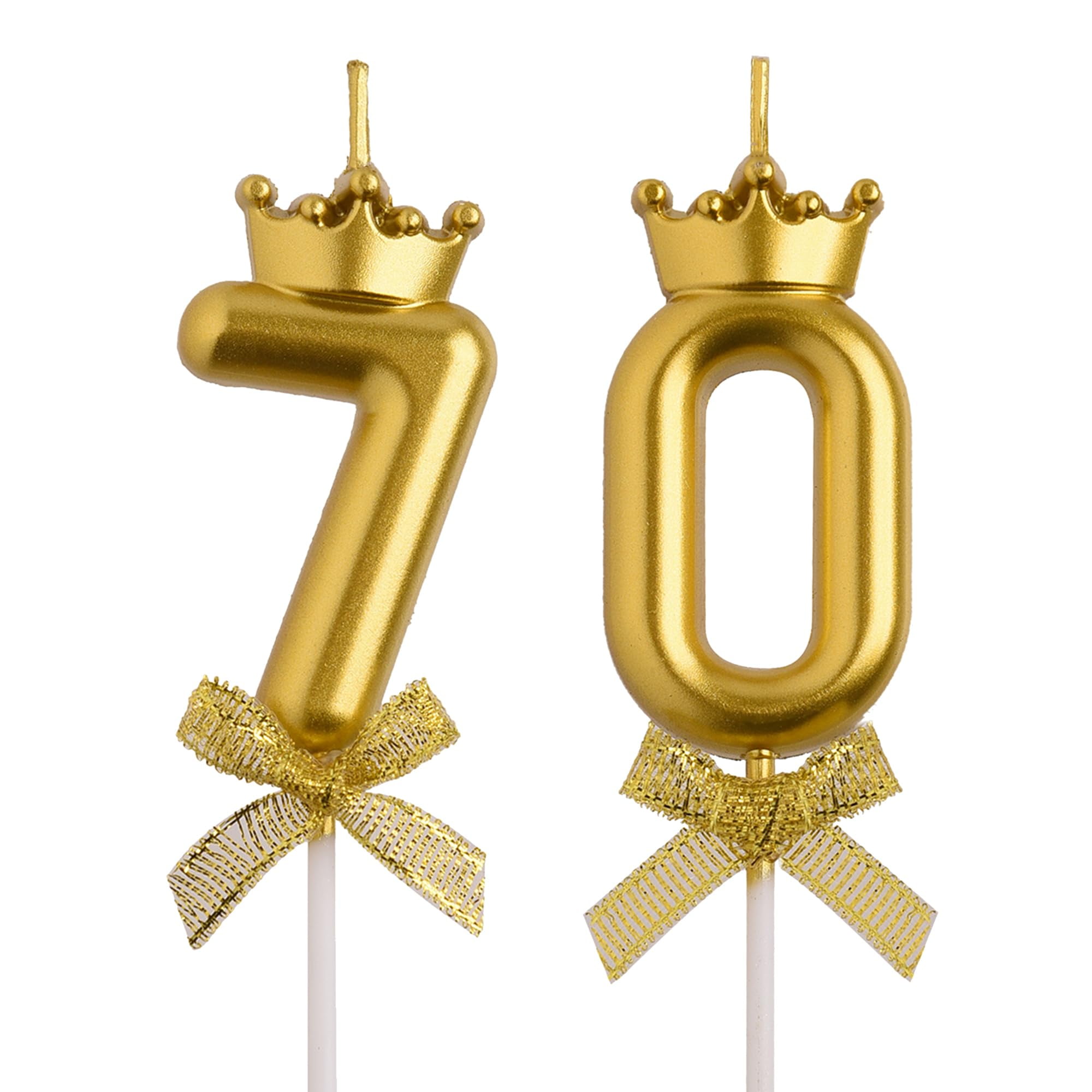 AOOLADA 70th Birthday Candles, Gold 70 Year Old Number Birthday Candles ...