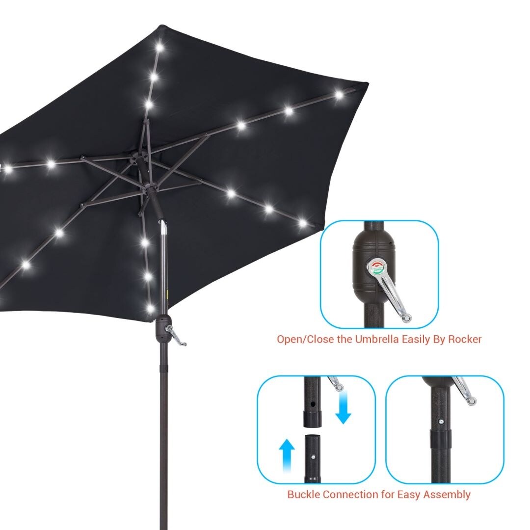 AOOLIMICS Solar LED Patio 7.5 FT Market Umbrellas,With Tilt Button ...