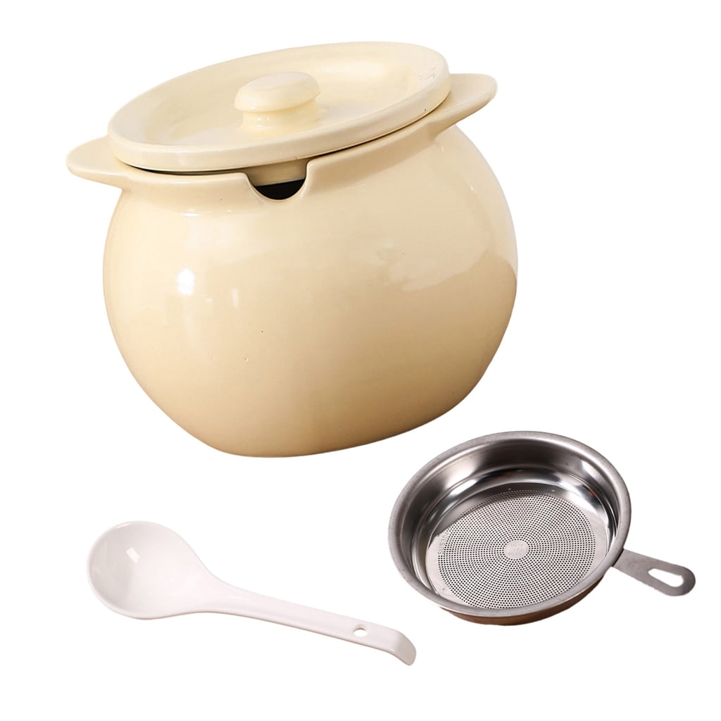 AOOOWER 1400Ml Ceramic Oil Storage Jar With Lid And Handle For Kitchen ...