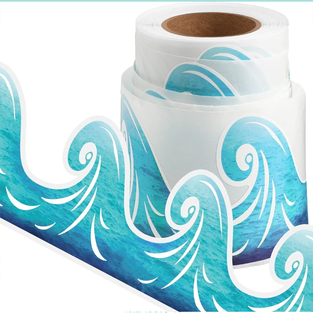 AOOOWER 15m Waterproof Border Trim Blue Waved Bulletin Board Border for ...