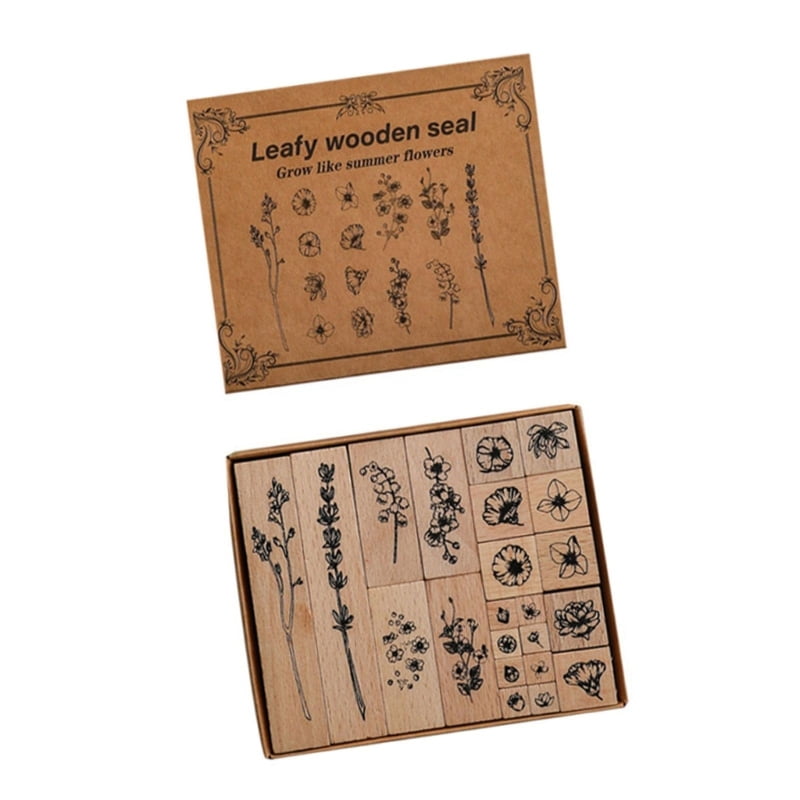 AOOOWER 22Pcs Wood Craft Stamper Flower Rubber Stamper Scrapbooking ...
