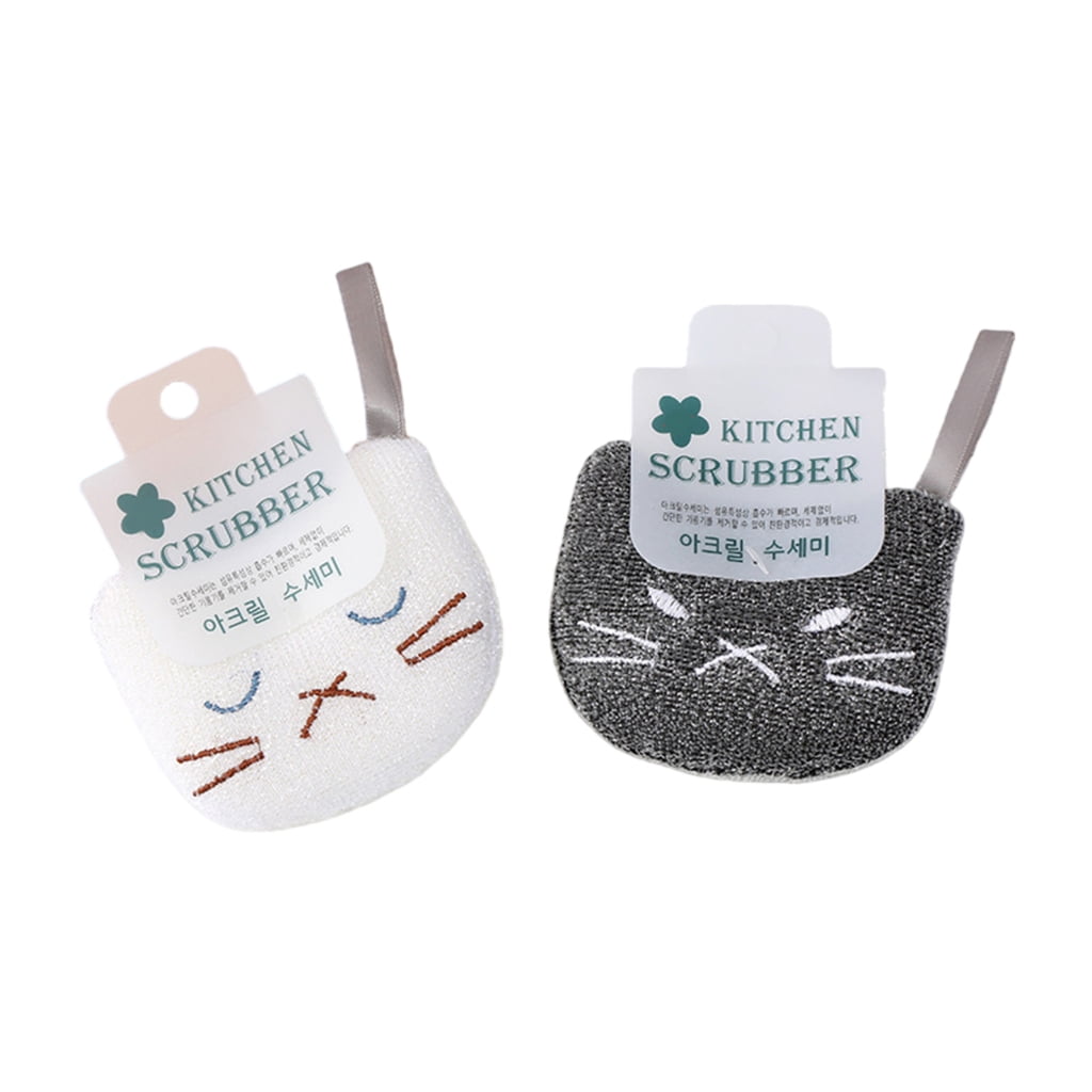 AOOOWER 2PCS Efficient Cats Shape Dish Sponges Cleaner Scouring Sponge ...