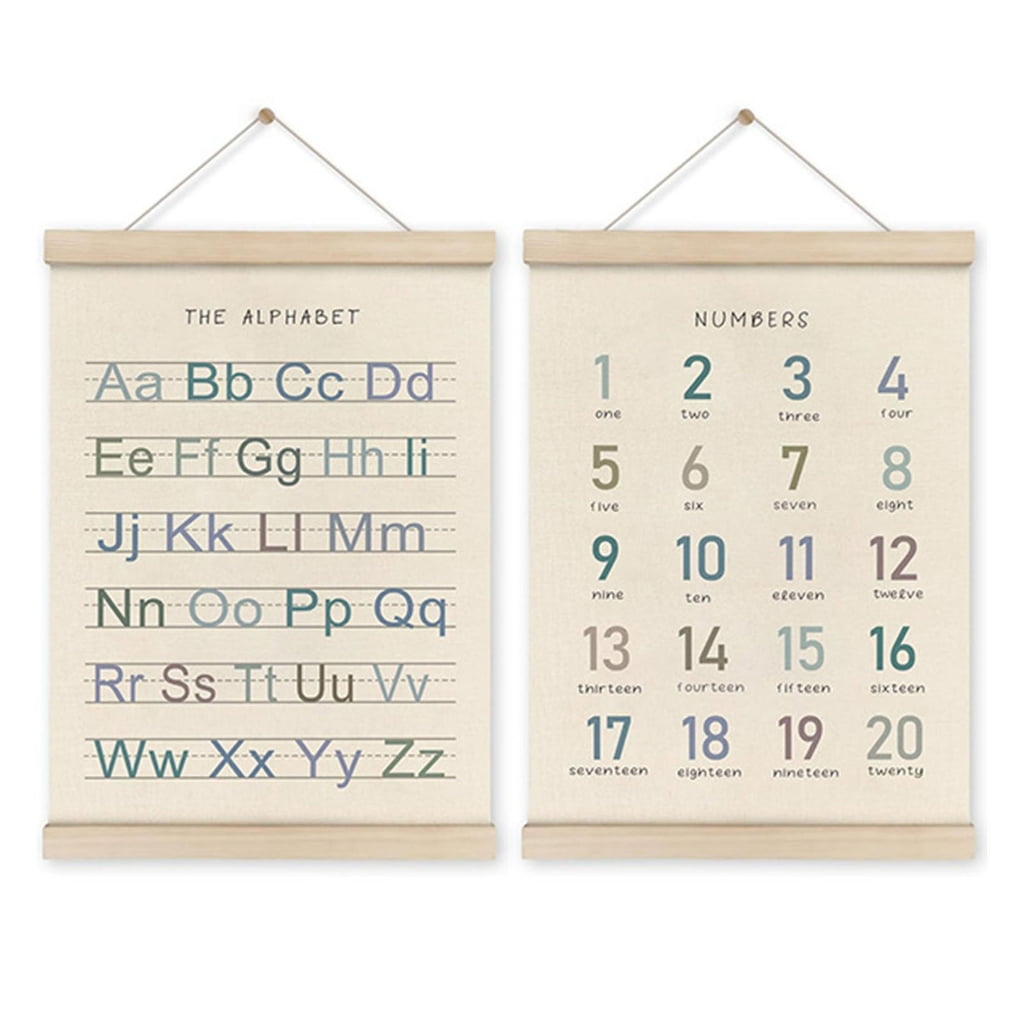 AOOOWER 2Pieces Toddler Learning Alphabets and Number Posters with Wood ...