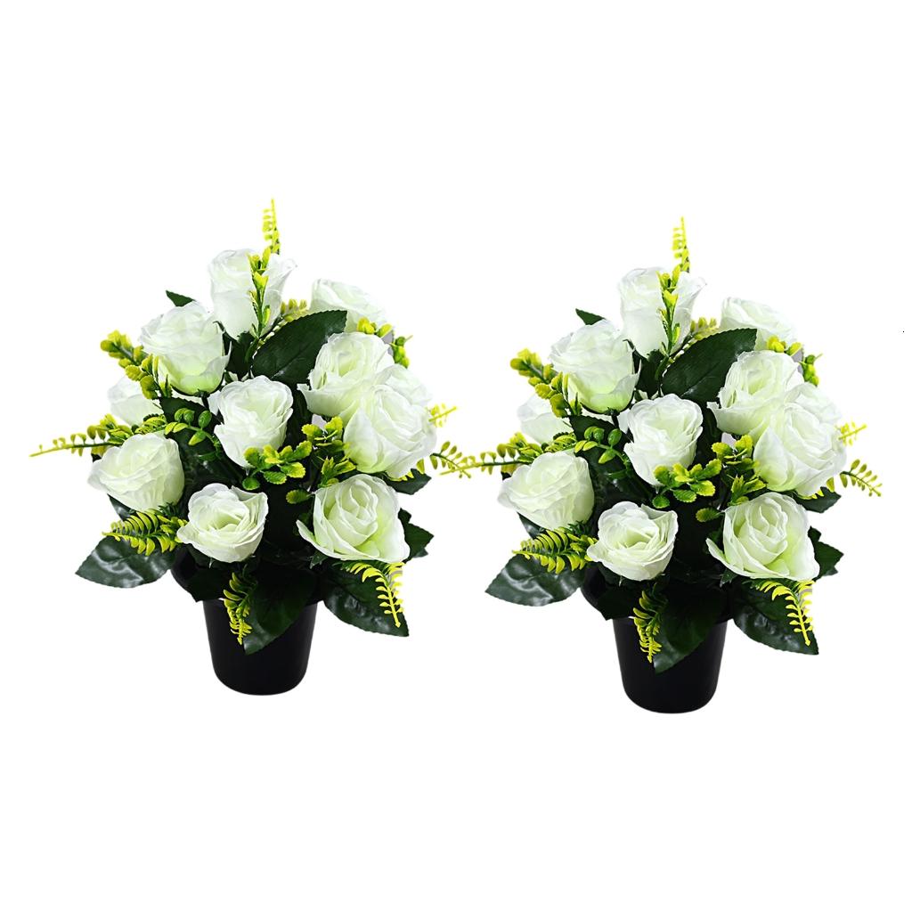 AOOOWER 2pcs Realistic Silk Rose Bouquets Bright Artificial Roses Grave ...