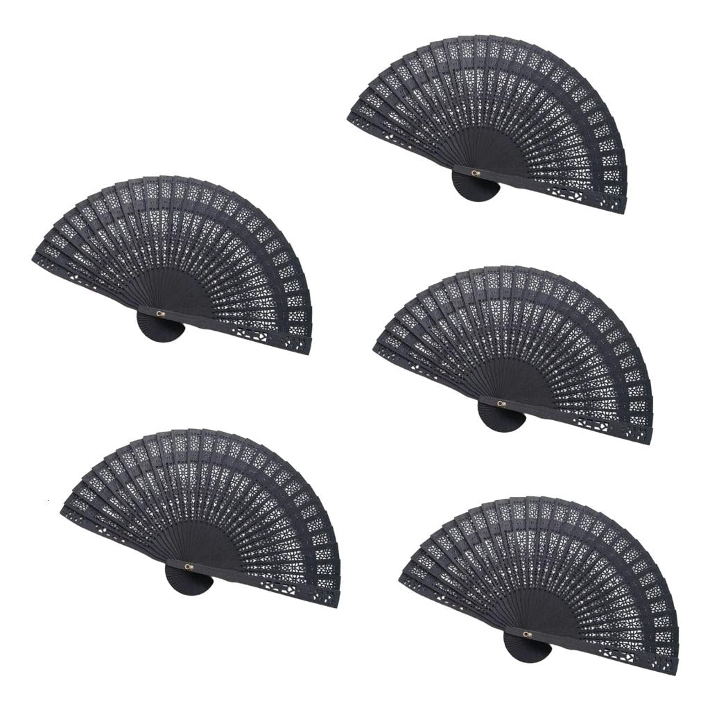 AOOOWER 5Pieces Wooden Hand Fans Wedding Party Wedding Fans Reusable ...