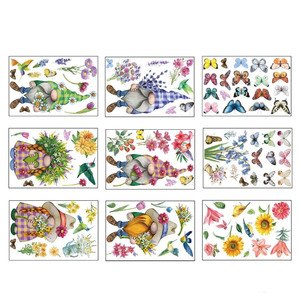 AOOOWER 9 Sheets Spring Butterfly Flower Gnomes Window Sticker PVC ...