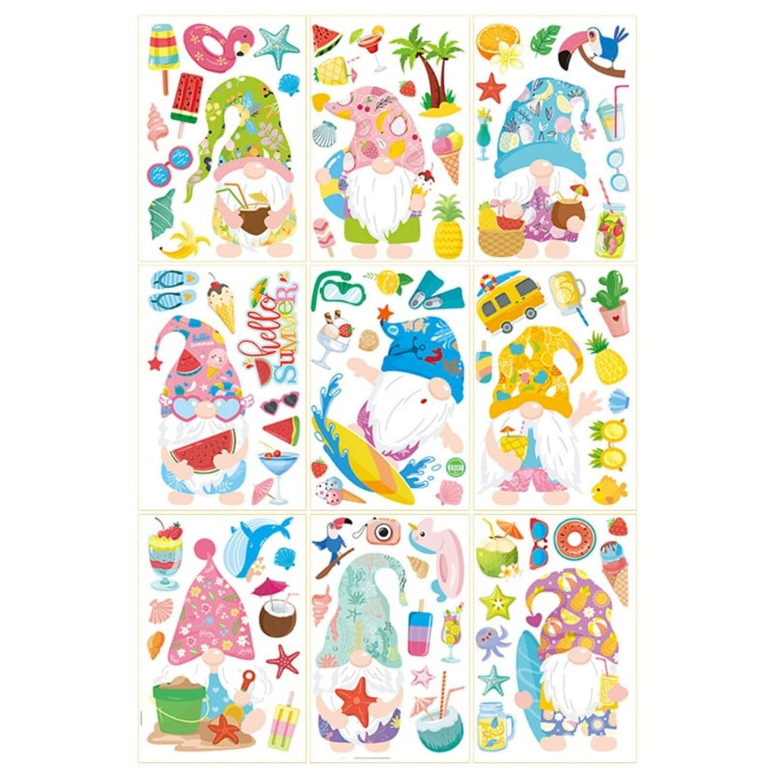 AOOOWER 9 Sheets Summer Window Clings Gnomes Stickers Beach Watermelon ...