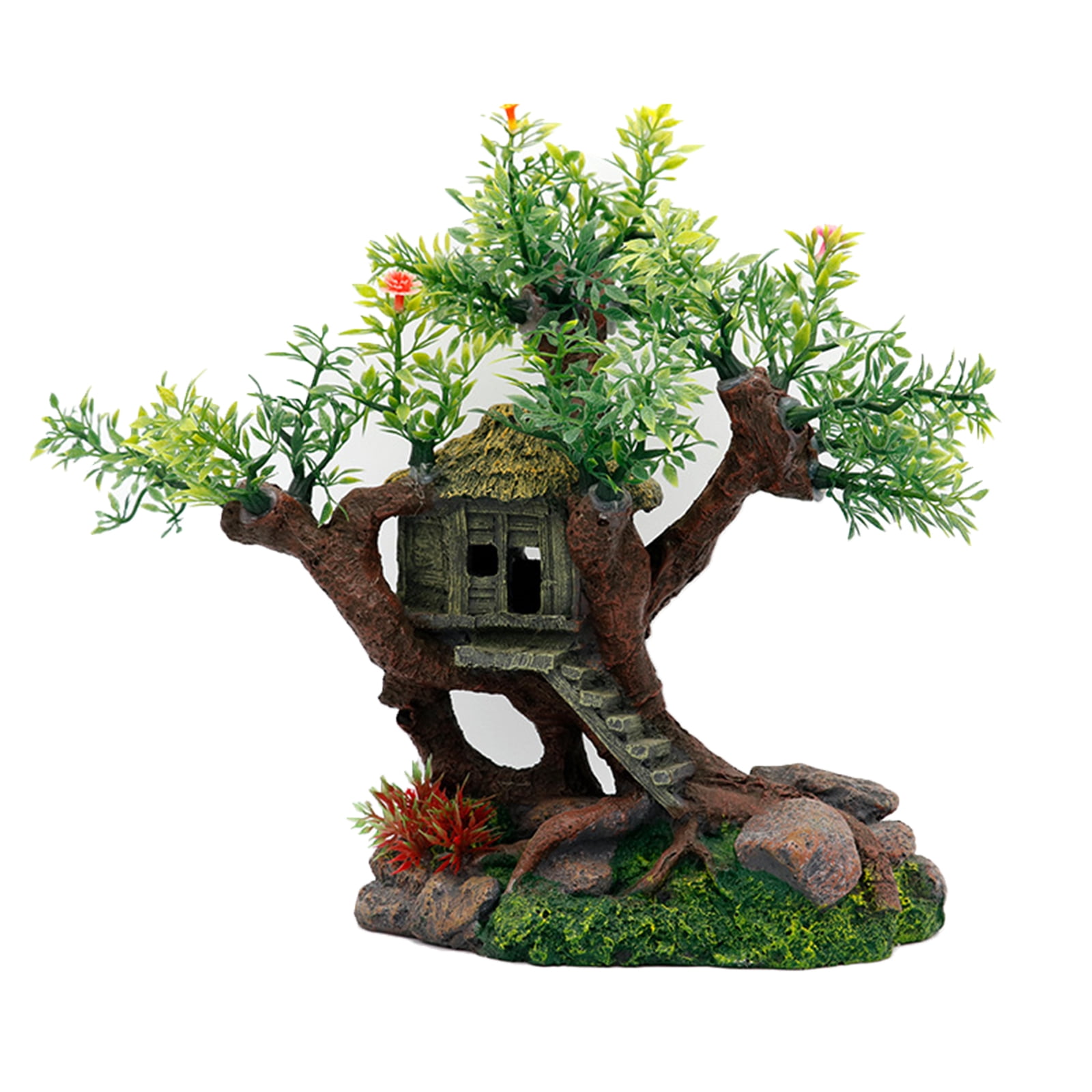 AOOOWER Aquarium Resin Tree House Decoration Realistic Hideout Cave ...
