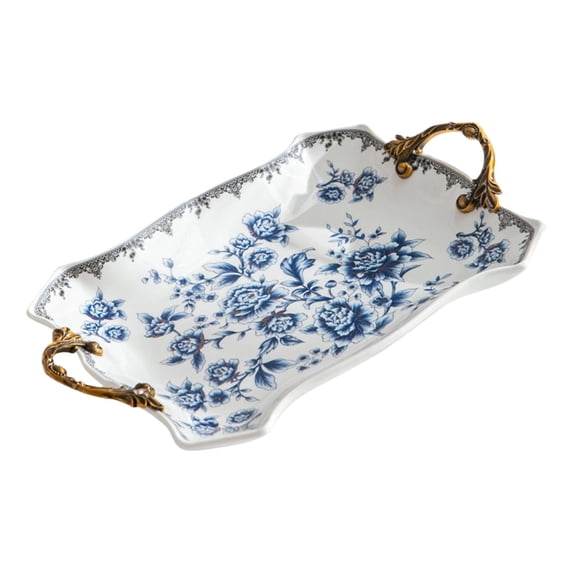 AOOOWER Artistic Floral Ceramic Platters With Coppers Alloy Base ...