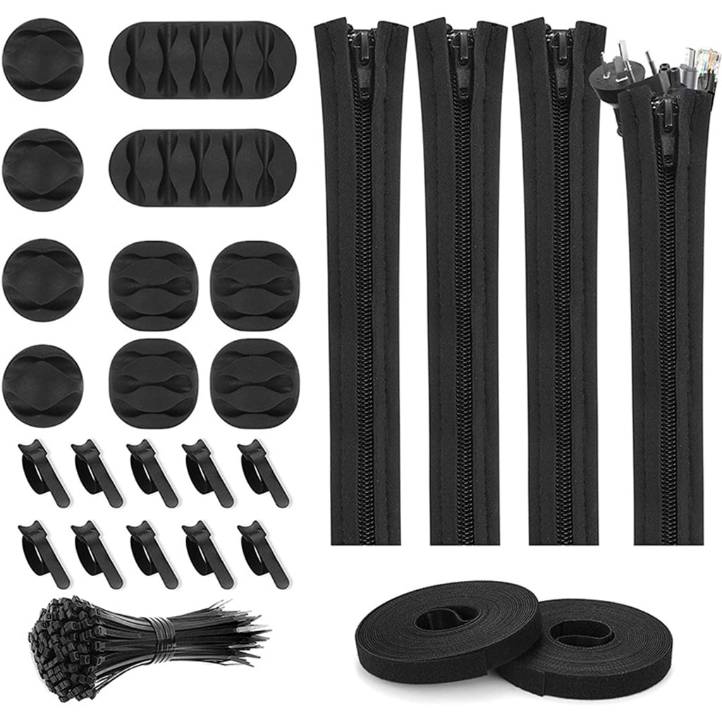 AOOOWER Cable Organizer Kit Cable Sleeves with Self Adhesive Black ...