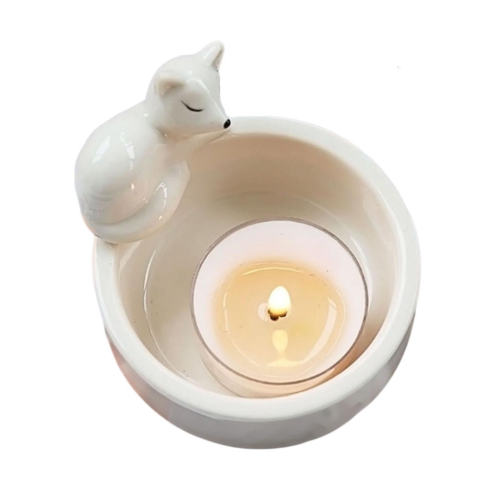 AOOOWER Ceramics Sleep Foxes Figure Animal Tealight Holder Ceramics ...