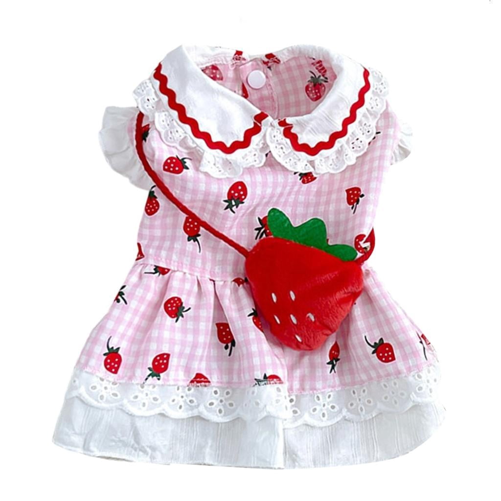 AOOOWER Charm Strawberry Print Pet Dress Permeable Pet Dress Outfit ...