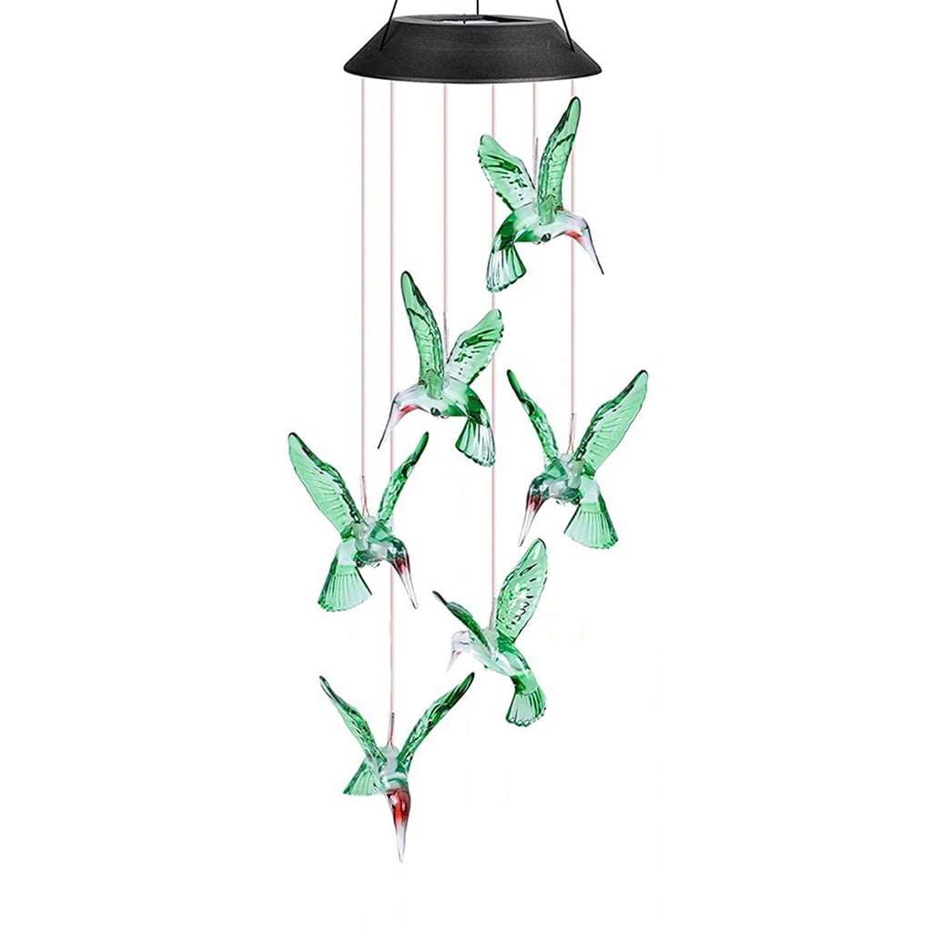 AOOOWER Color Changing LED Hummingbird Solar Wind Chimes Light for ...
