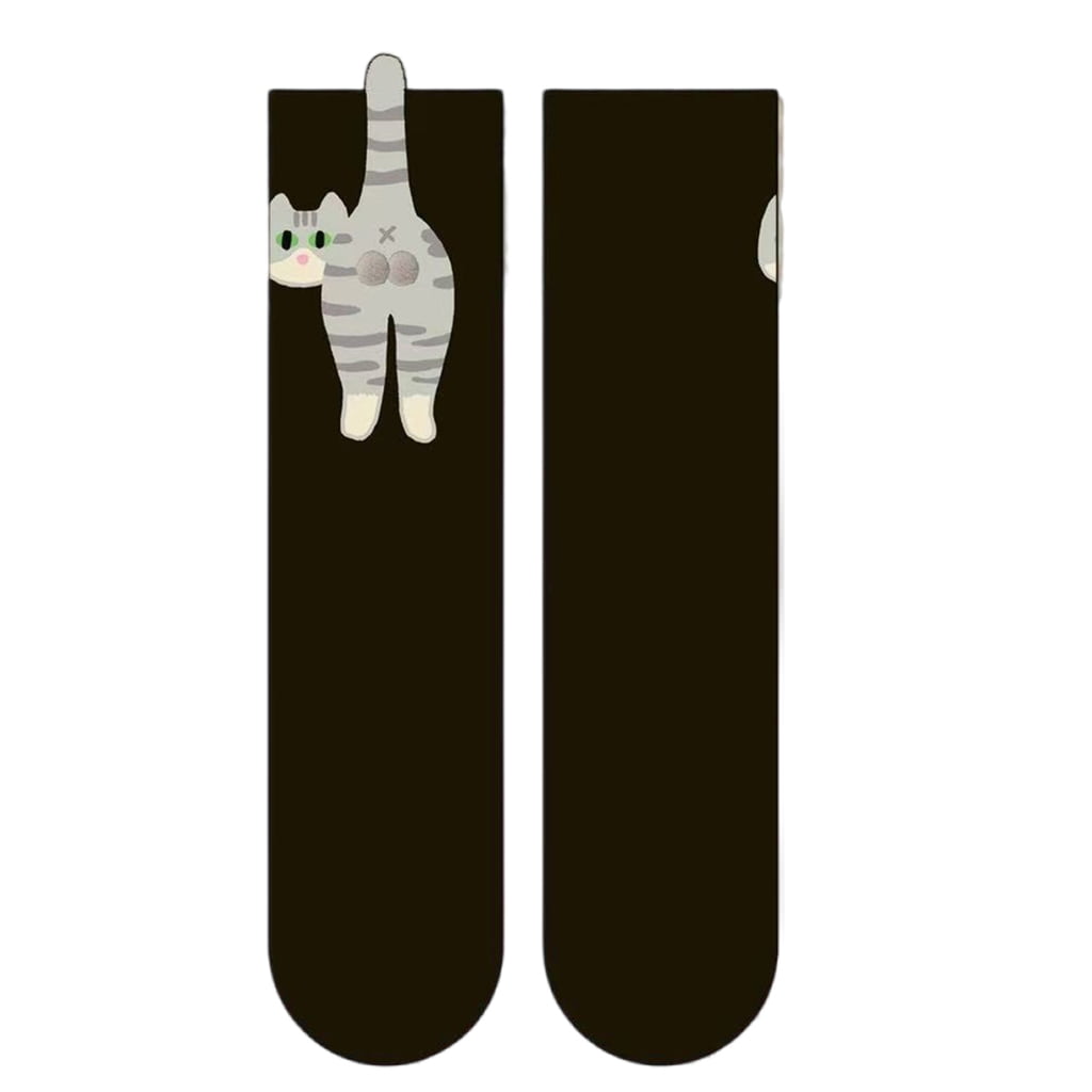 AOOOWER Combed Cotton Cats Pattern Crew Socks Cute 3D Fuzzy Balls ...