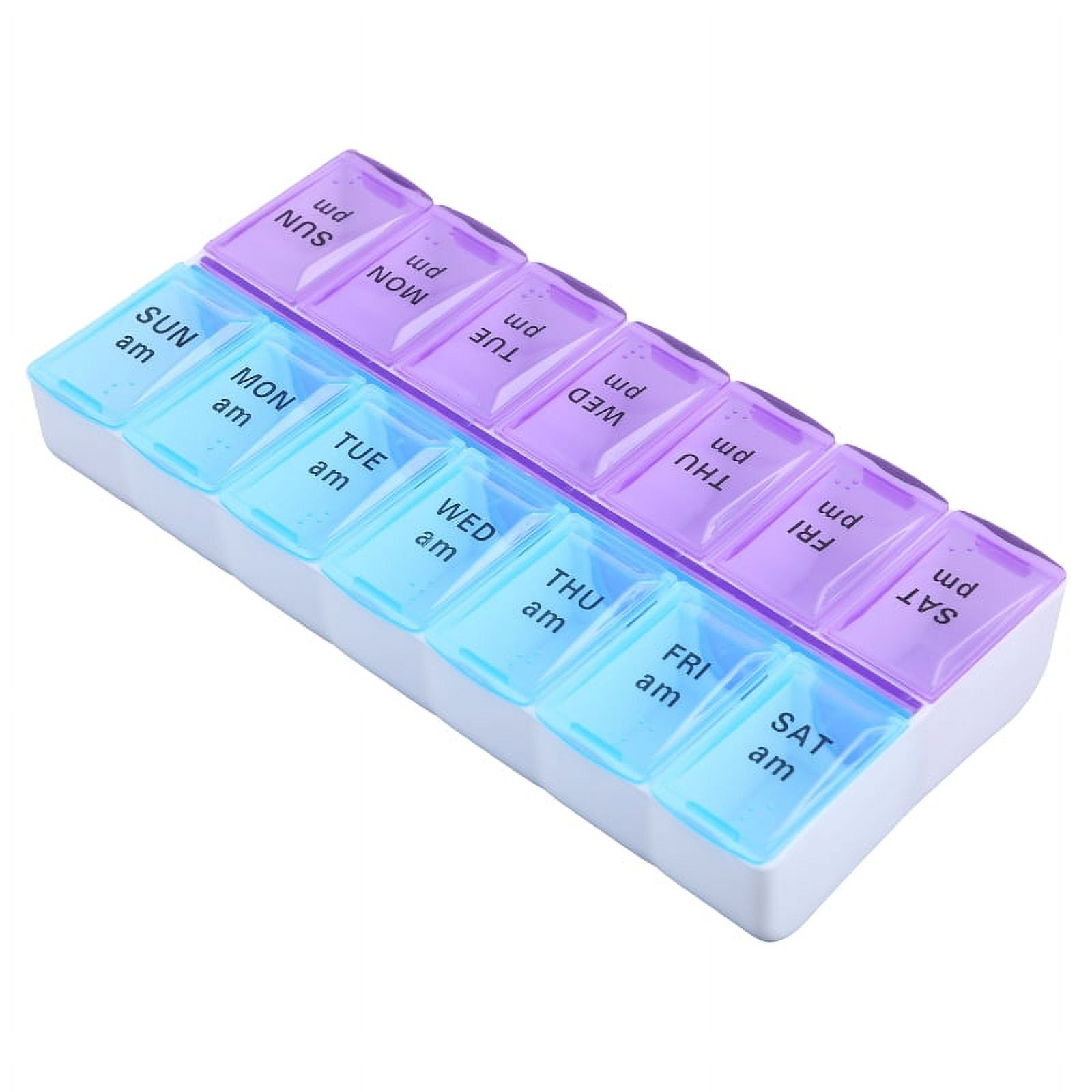 AOOOWER Compartments Pill Box Organizer Case 7 Daily 2 Times A Day Slot ...
