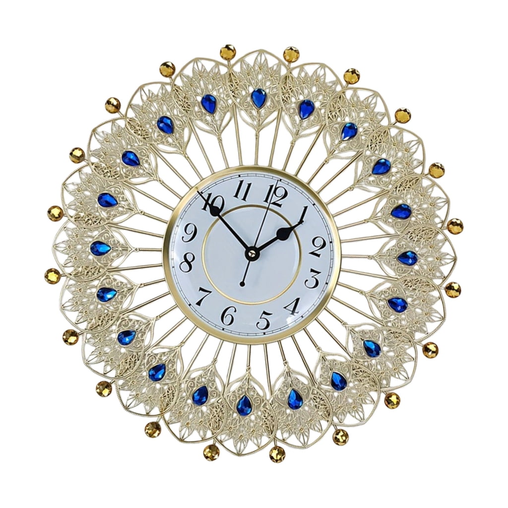 AOOOWER Crystal Peacocks Wall Clock Silents None Ticking Clocks ...