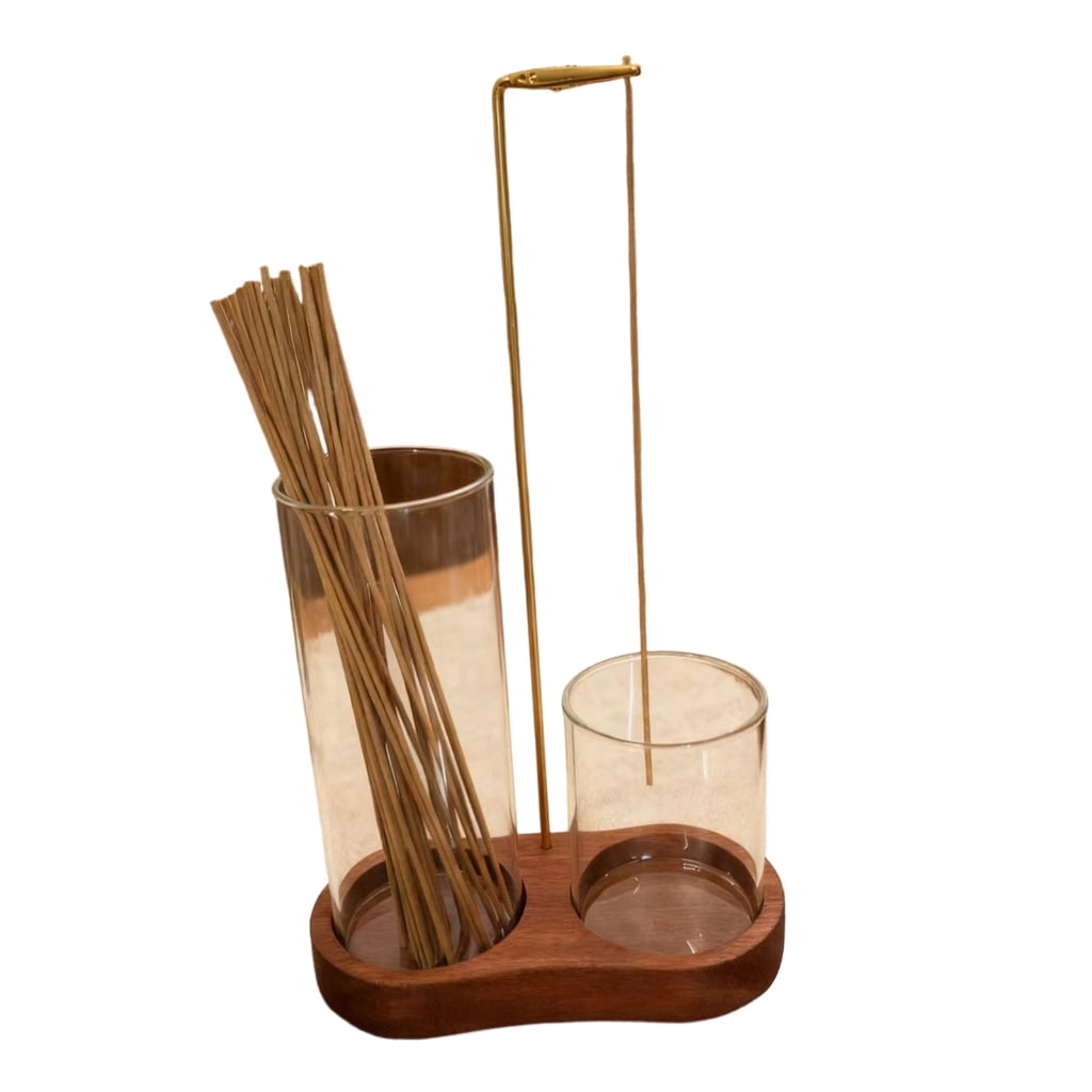 AOOOWER Detachable Glass Cup Wood Incenses Stick Holder Set for Clean ...