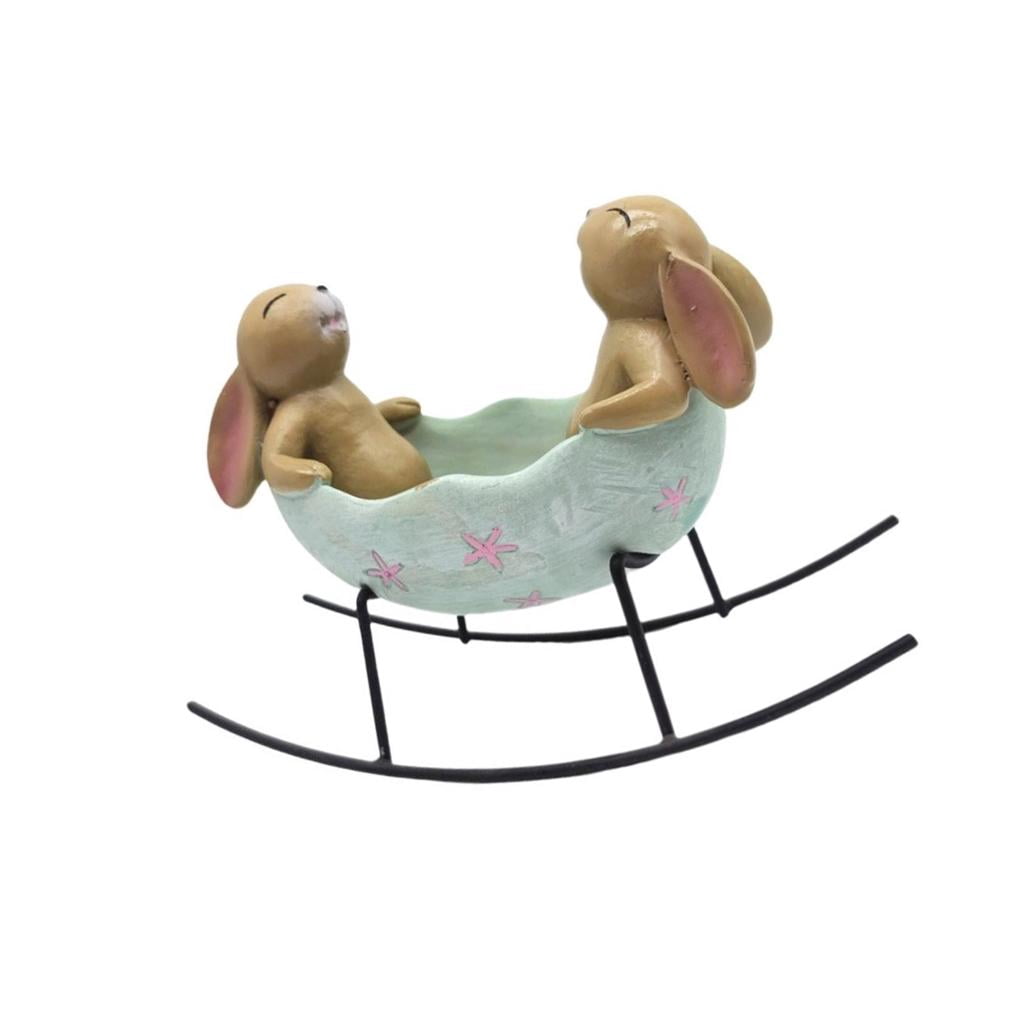 AOOOWER Easters Bunnies Rabbits Rocking in Eggs Cradles Statue Resins ...