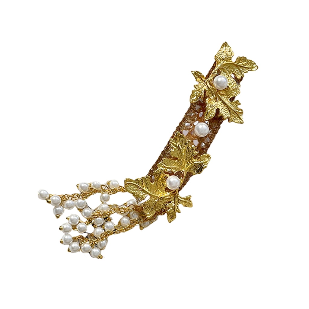 AOOOWER Elegant Pearls And Crystal Hair Clip Delicate Gold Leaf Motifs ...