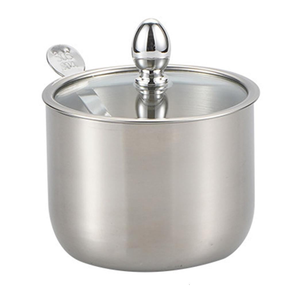 AOOOWER Elegant Stainless Steel Sugar Container Glass Lid Kitchen ...