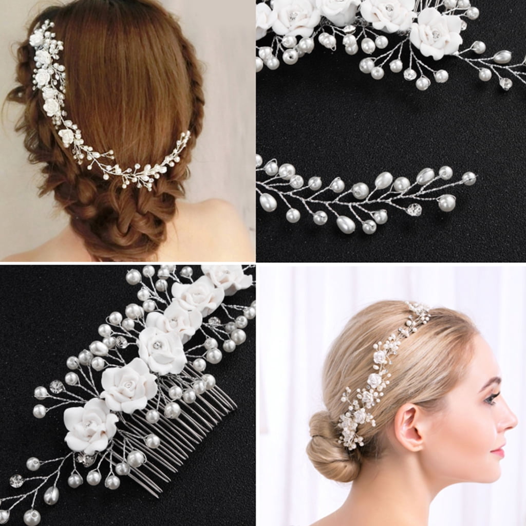 AOOOWER Eye-catching Tiara Bride Hair Comb Faux Pearl Headdress Luxury ...