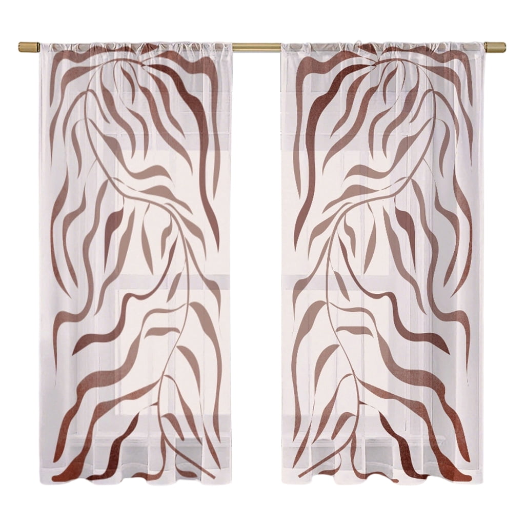 AOOOWER Floral Pattern Window Curtain Polyester Sheer Panel With Rod ...
