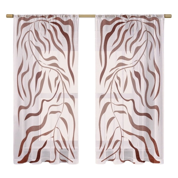 AOOOWER Floral Pattern Window Curtain Polyester Sheer Panel With Rod ...