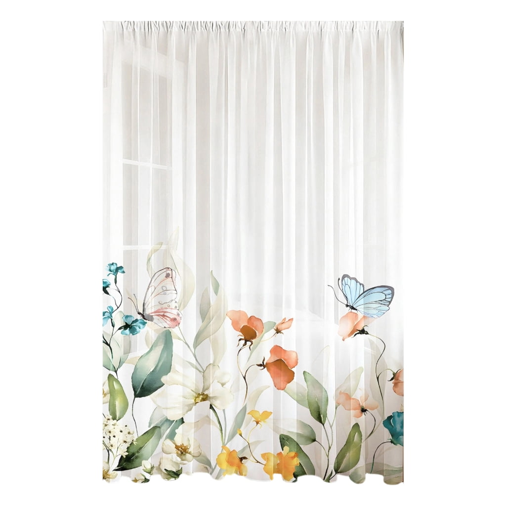 AOOOWER Floral Themed Sheer Curtain Panel 10 Color Addition Light ...