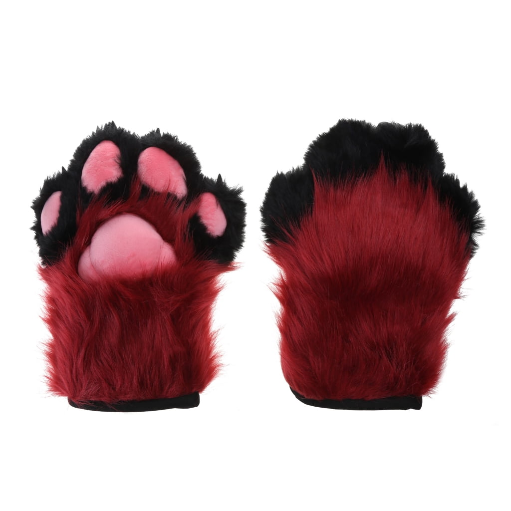 AOOOWER Furry Paw Gloves Cosplays Wolf Bear Animal Paw Plush Mittens ...